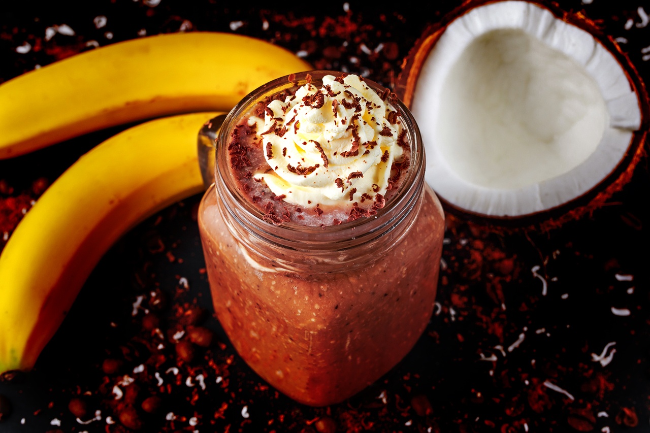 Receita de Suco de coco, banana, café e chocolate